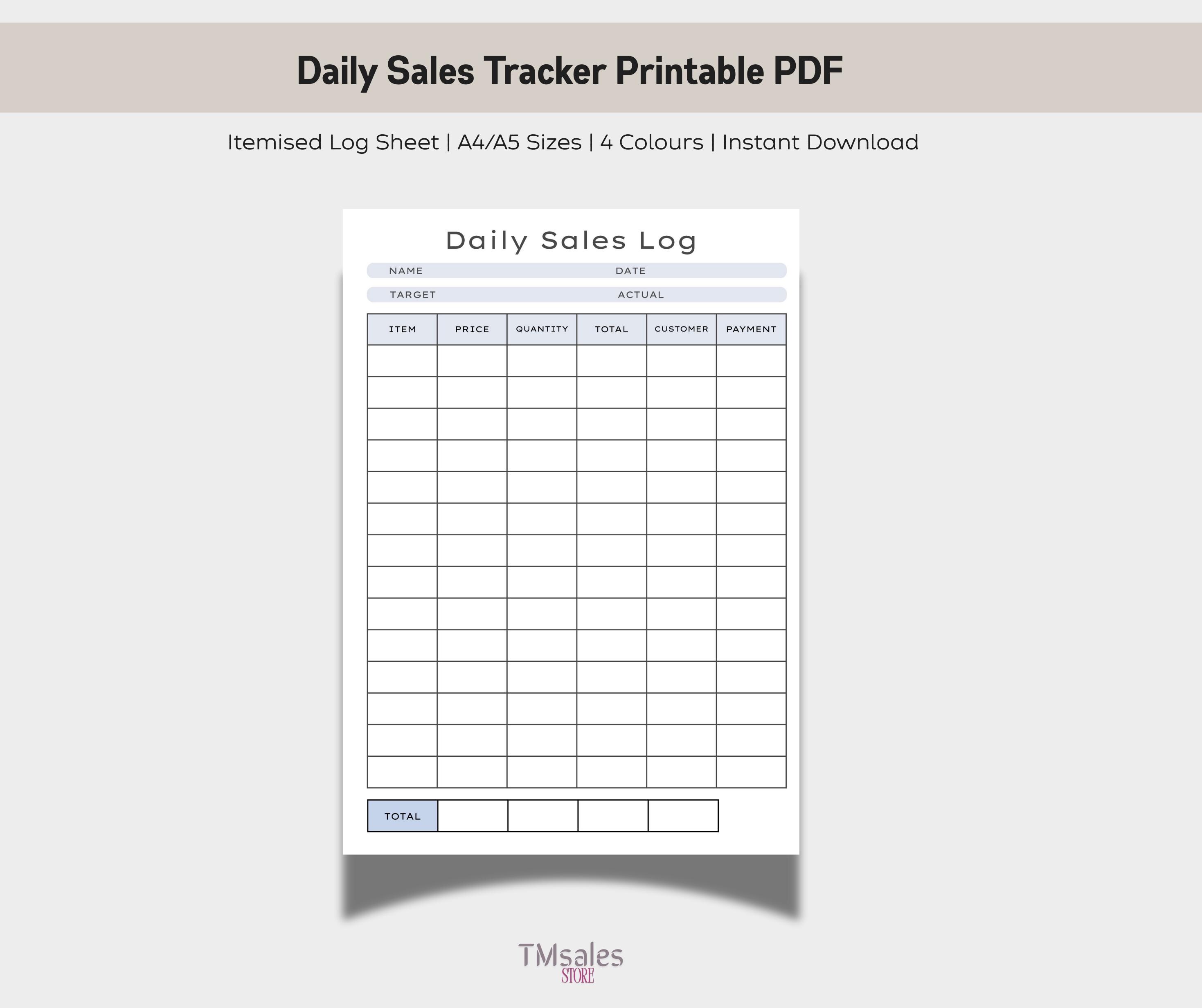 Sales Log Printable PDF - Daily Sales Planner | Business Sale Template ...