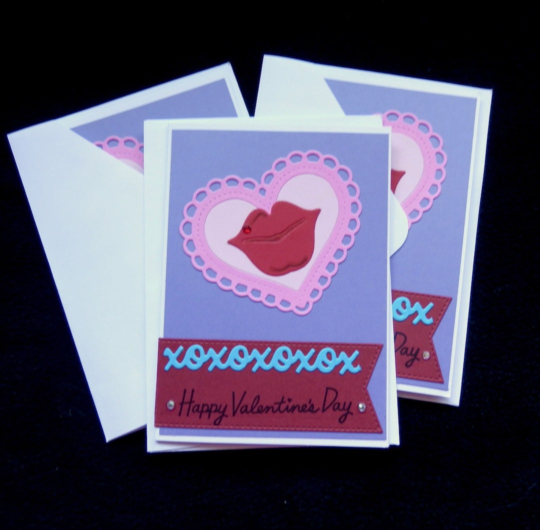 Valentine Note Card - Happy Valentines Day - KISS - Hand Made Card WITH ...
