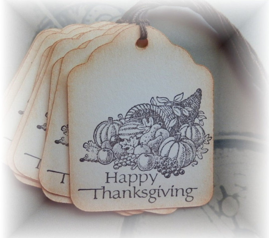 12 Cornucopia Horn of Plenty Happy Thanksgiving Tags Blessings Thankful ...