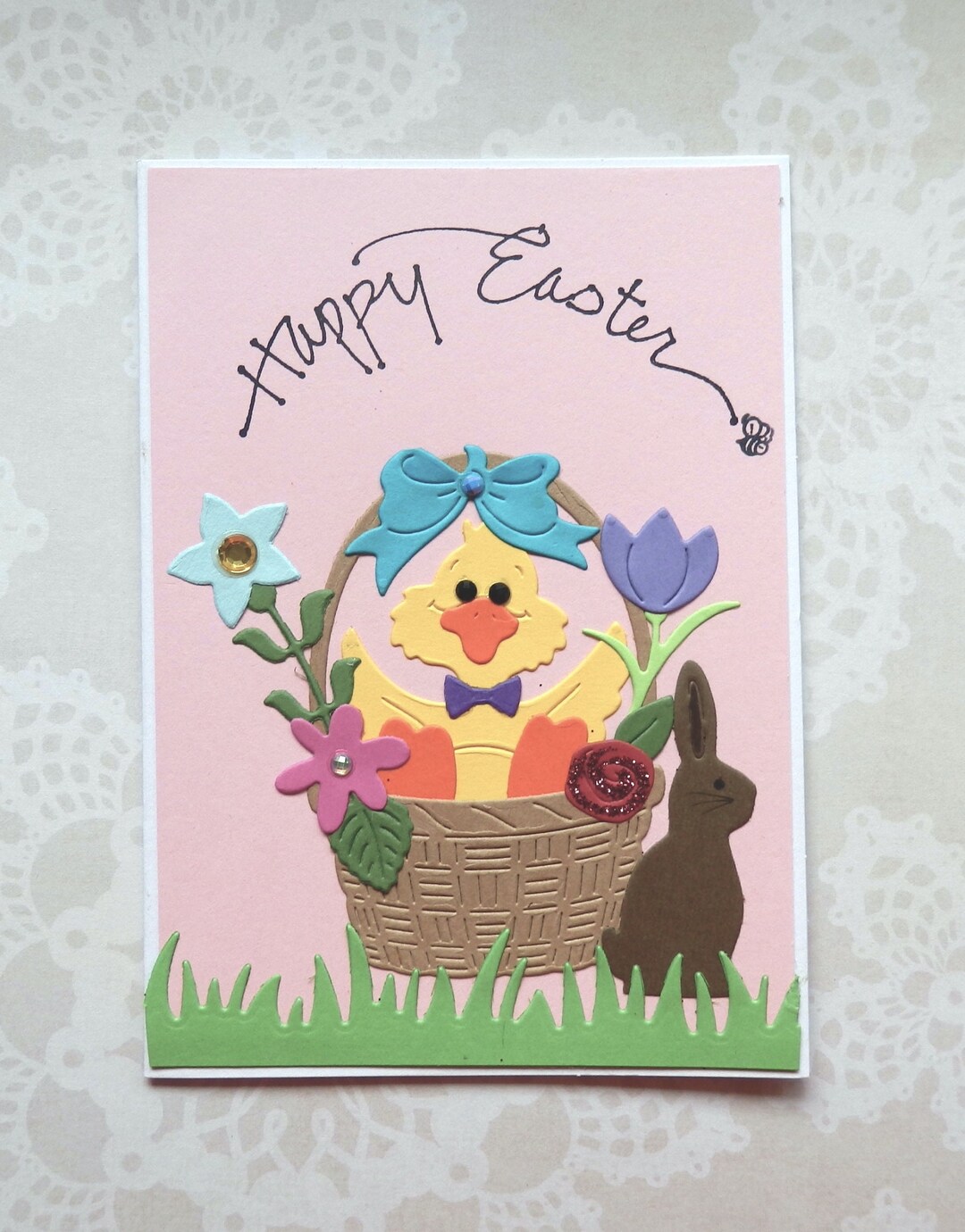 Easter Card - Baby Duck - Easter Basket- Handmade Easter - Flower Card ...
