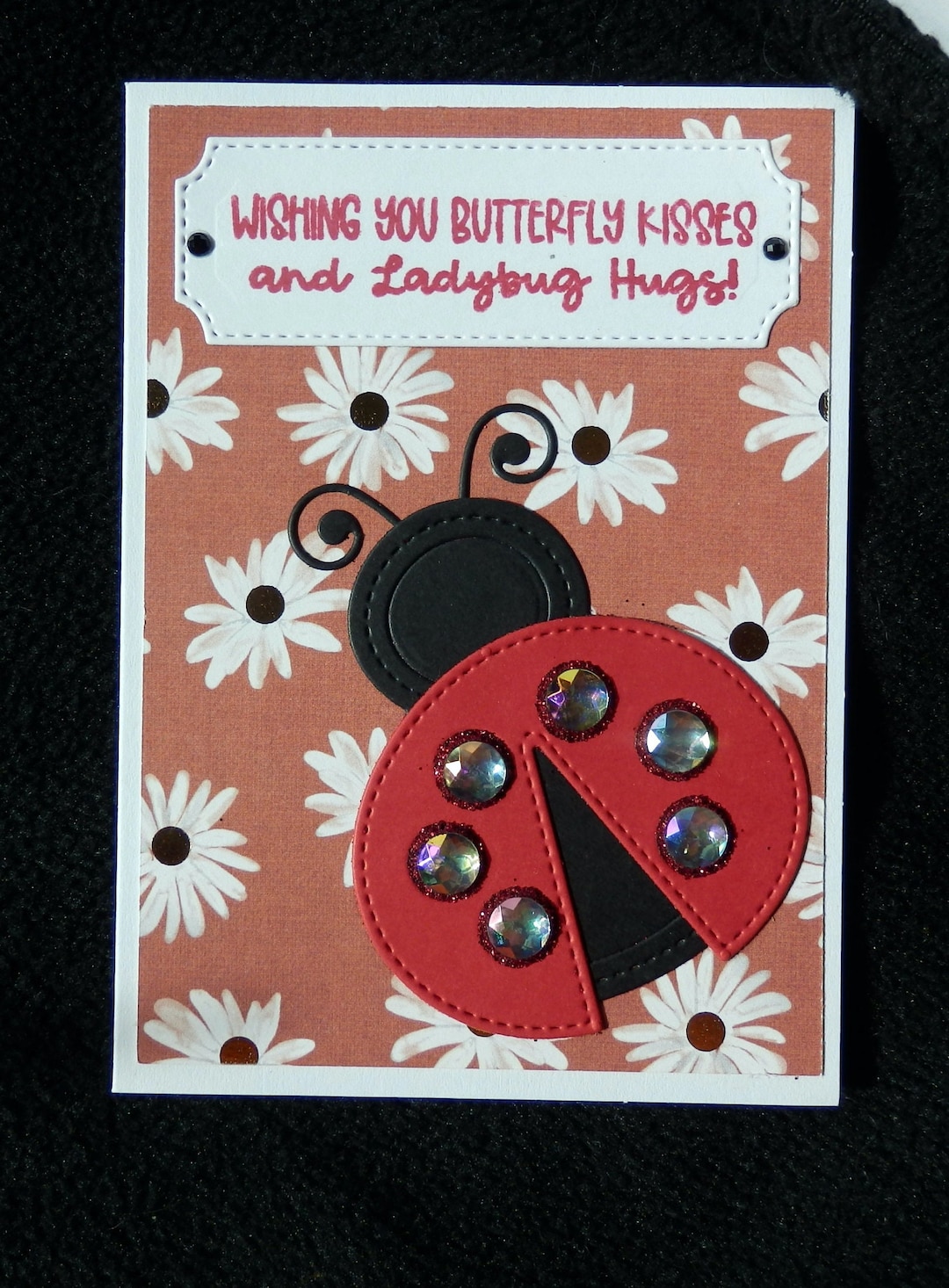 Ladybug Card - Butterfly Kisses and Ladybug Hugs - Bugs - Rhinestones ...
