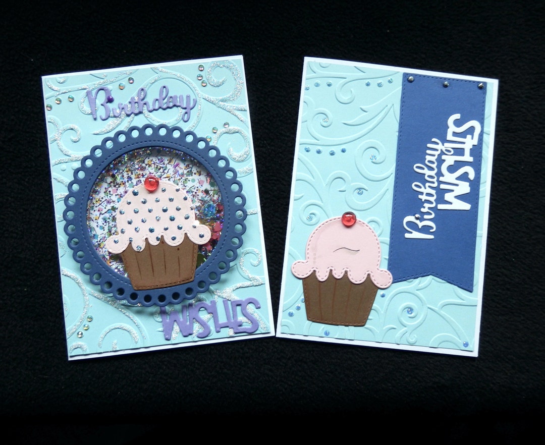 TWO - Birthday Card - Happy Birthday- Cupcake Shaker Card - (set of 2 ...