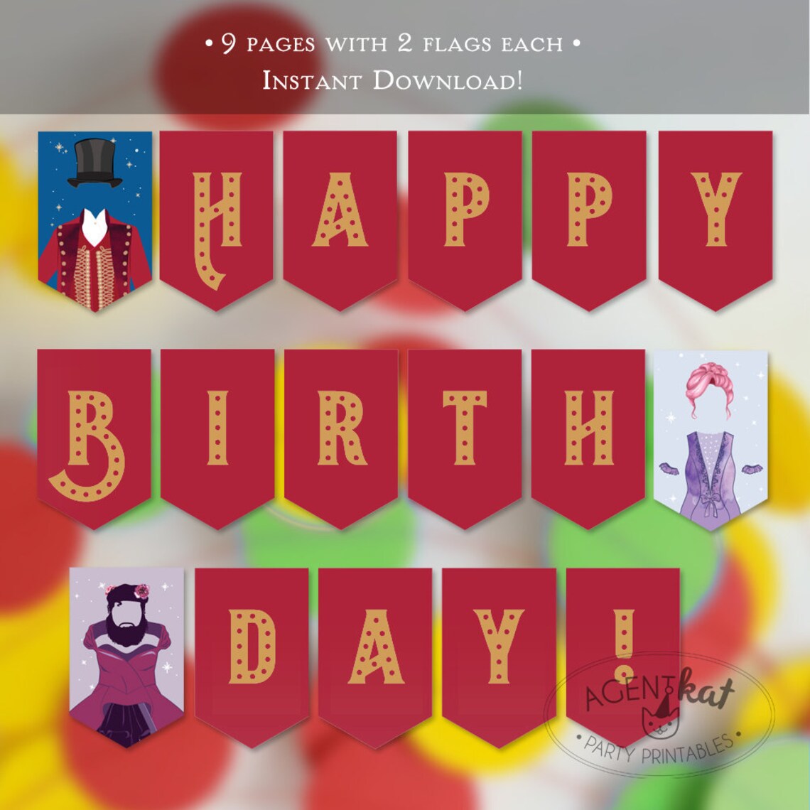 Circus Happy Birthday Garland Bunting Banner Printable | Etsy