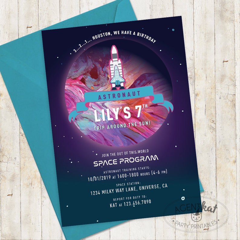 Space Girl Dark Party Invitation Astronaut Outer Space - Etsy