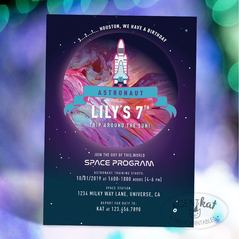 Space Girl Dark Party Invitation Astronaut Outer Space - Etsy