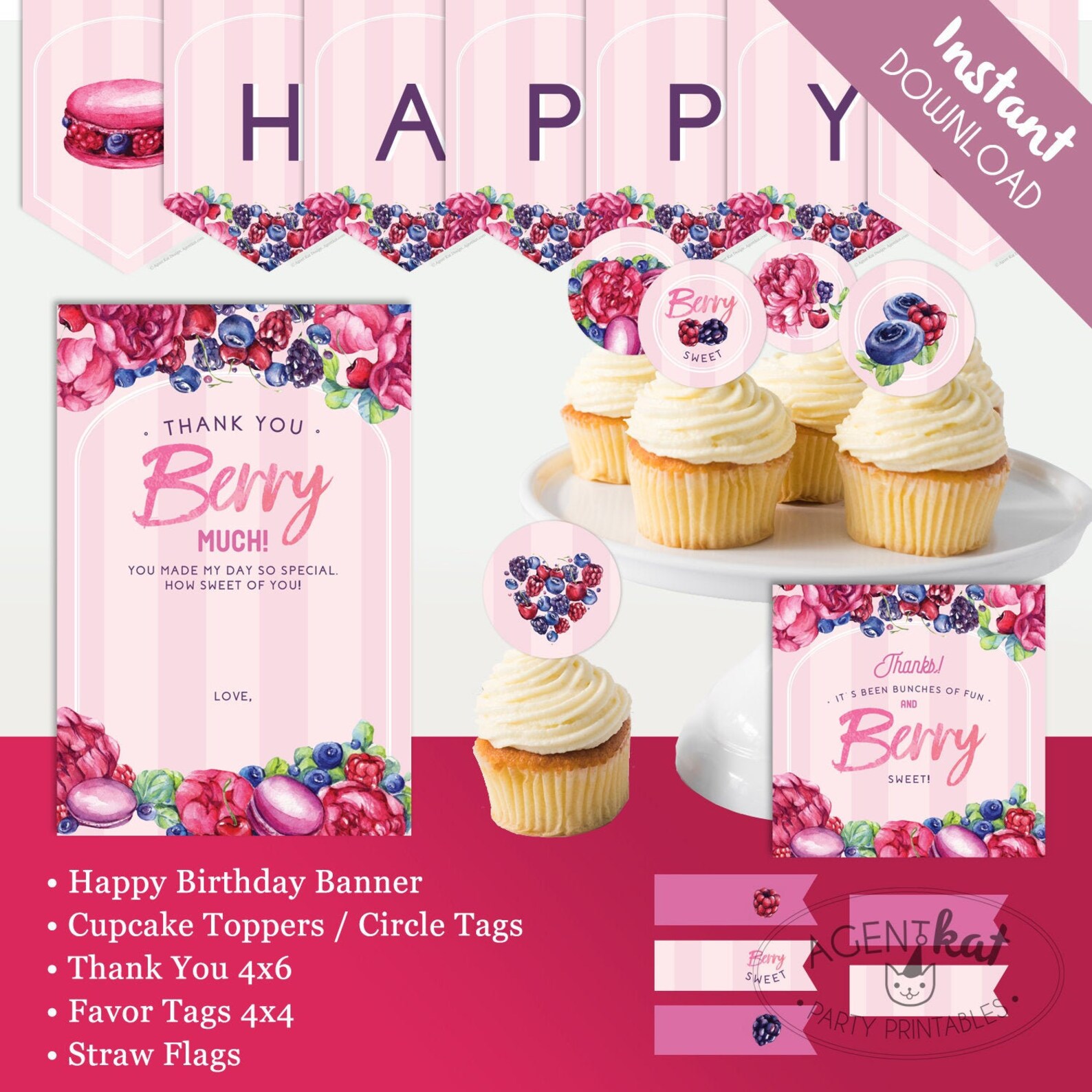Berry Sweet Birthday Party Pack Kit Instant Download Berries | Etsy