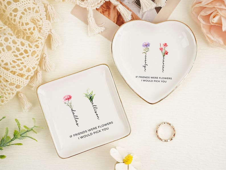 Custom Name Ring Dish,dainty Jewelry Dish,birth Flower Jewelry Dish ...