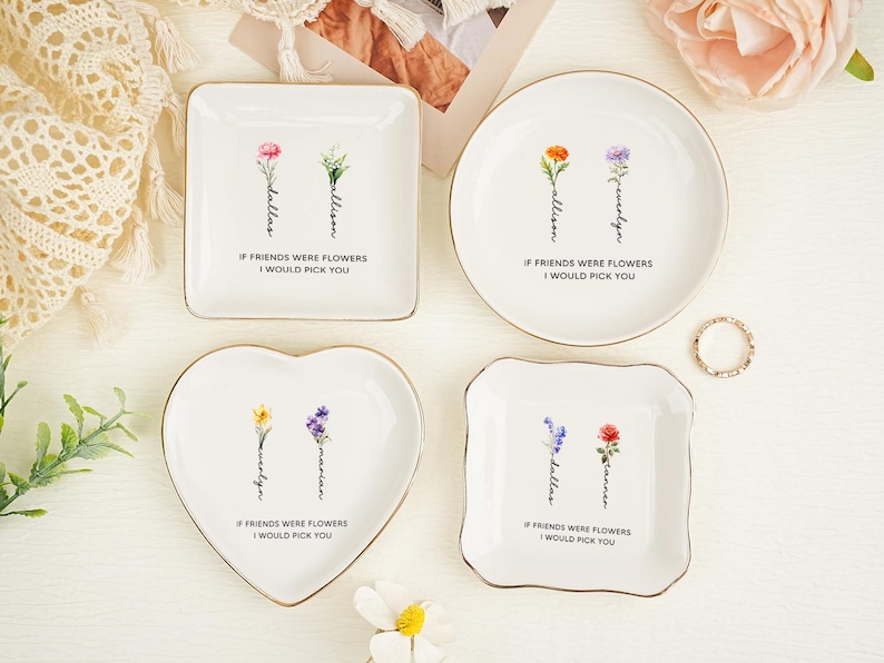 Custom Name Ring Dish,dainty Jewelry Dish,birth Flower Jewelry Dish ...
