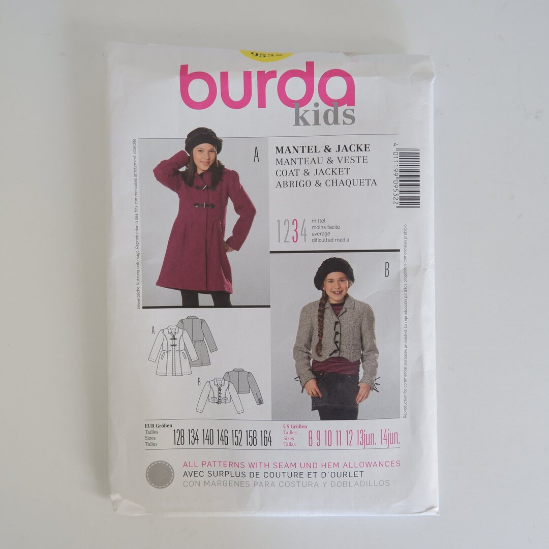 Burda Kids 9532, Coat and Jacket Pattern, Size Girls 8 to 14, Uncut ...