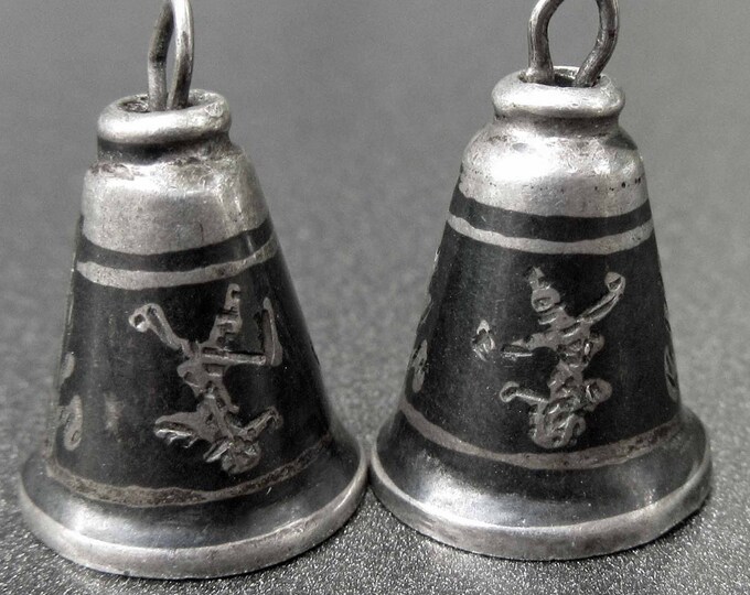 Siam Sterling Enamel Bell Charms With Black Enamel, Musical Bell Charm ...