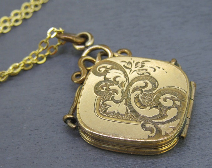 Antique Square Locket Necklace With 16 Gold Plated - Etsy