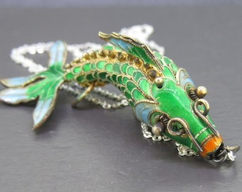 Sterling Green Enamel Articulated Koi Fish Pendant With 18 Chain - Etsy