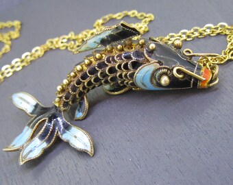 Vintage Sterling Enamel Articulated Koi Fish Pendant Necklace With 18 ...