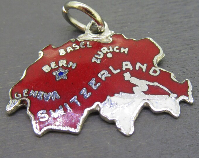 Vintage Sterling & Enamel Switzerland Map Charm, Switzerland Souvenir ...