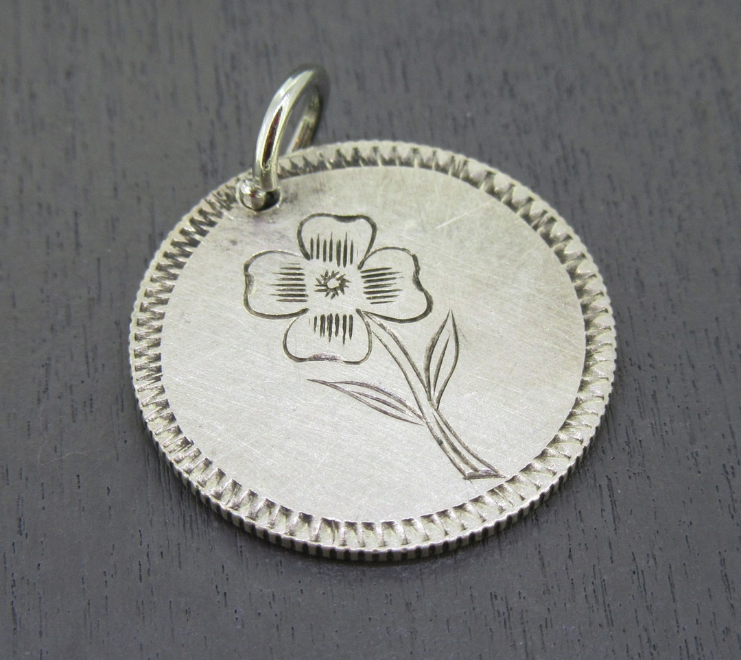 Double Sided Antique Sterling Love Token Charm or Pendant, Flower and ...