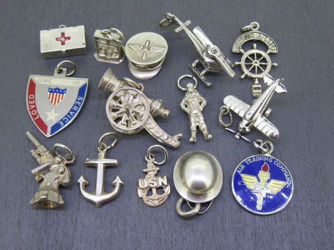 CHOICE Vintage Sterling Military Charm, Army, Navy, Air Force, Civil ...