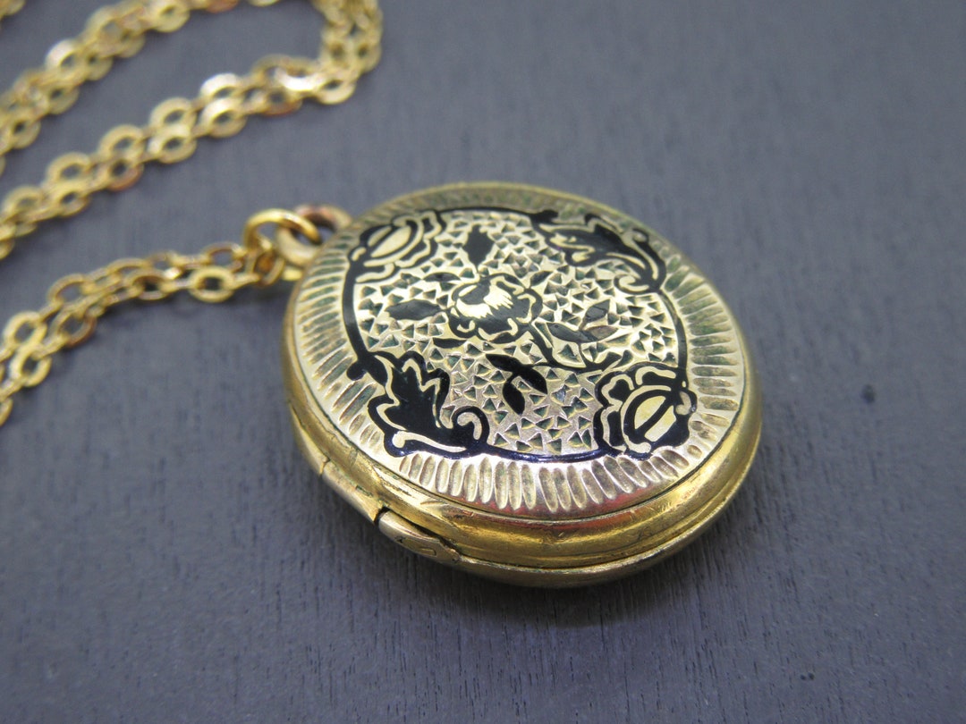 Antique Oval Locket Necklace With Black Enameling, 18" Chain - Etsy