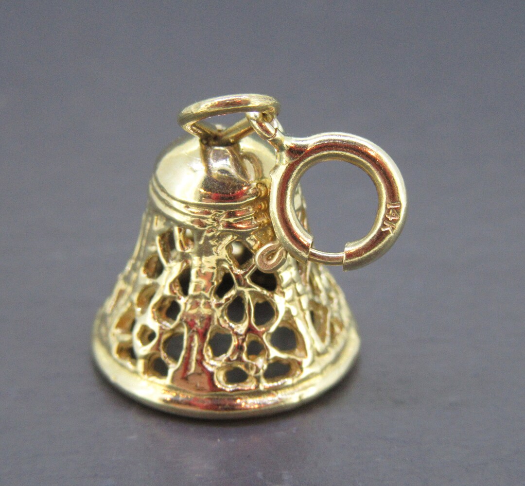 Vintage 14k Gold Filigree Bell Charm - Etsy