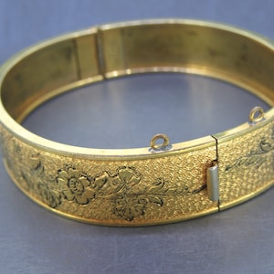 Vintage Gold Filled Hinged Bangle Bracelet With Flower Design, Antique Jewelry, Antique Bracelet ...