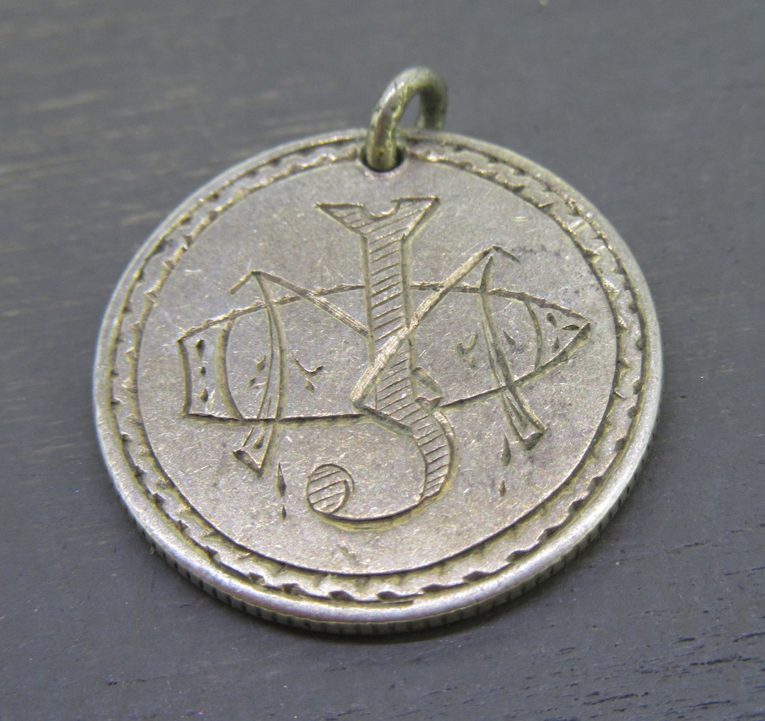 Antique Sterling Love Token Charm or Pendant, Monogrammed Love Token ...
