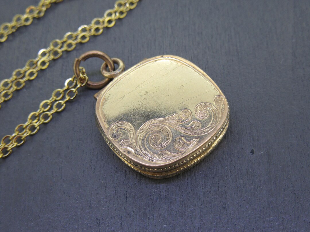 Antique Square Locket Necklace With 18" Gold Plated Chain - Etsy