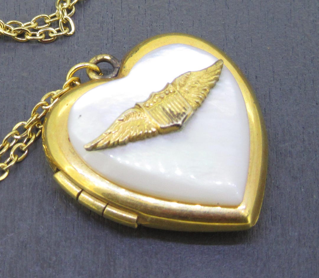 Vintage WW2 Military Pilot Sweetheart Heart Locket With Mother of Pearl ...