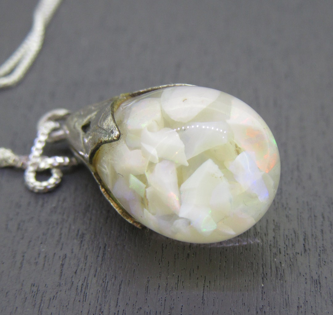 Vintage Sterling Floating Opal Pendant Necklace, Teardrop Pendant ...