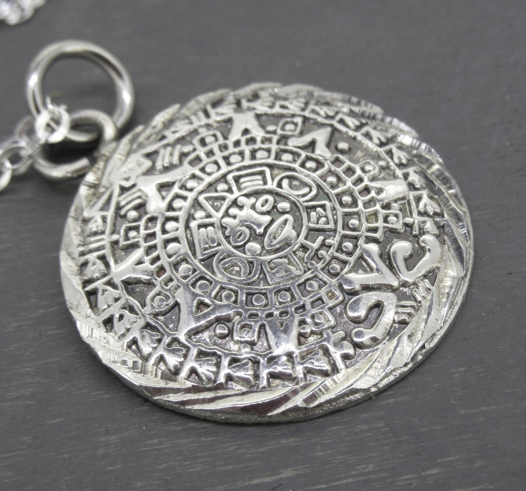 Vintage Sterling Aztec Calendar Pendant Necklace With 16" Chain - Etsy