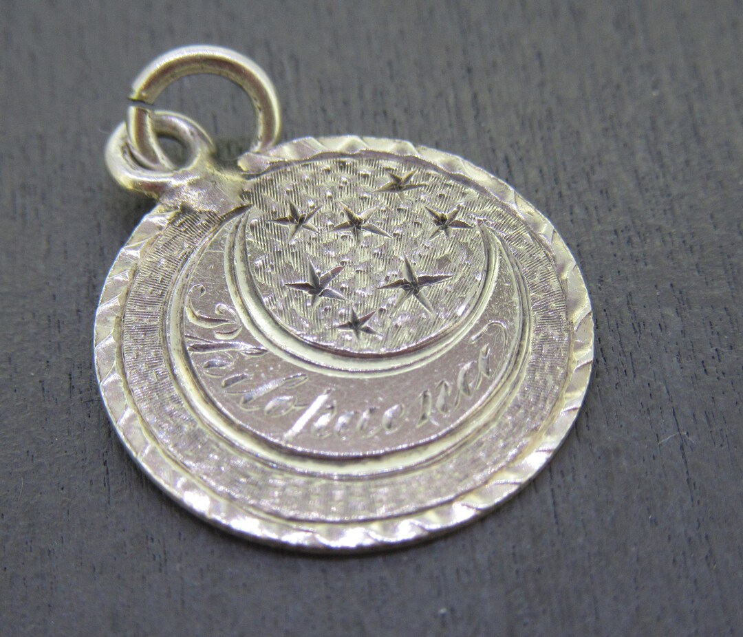Rare Crescent Moon & Stars Antique Sterling Love Token Charm or Pendant ...