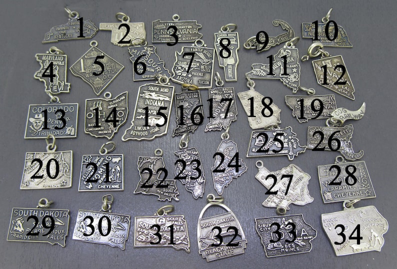 CHOICE Vintage Sterling Silver State Map Charm, South Dakota, Iowa ...