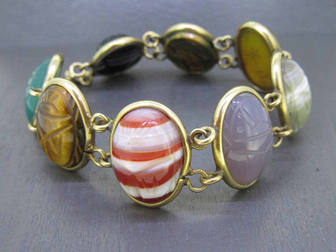 7 Vintage Gold Filled Scarab Bracelet With Semi Precious Stones - Etsy