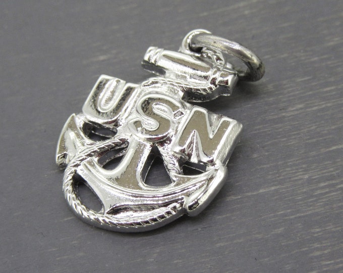 Vintage USN Sterling Silver Sailor Anchor Charm, United States Navy ...