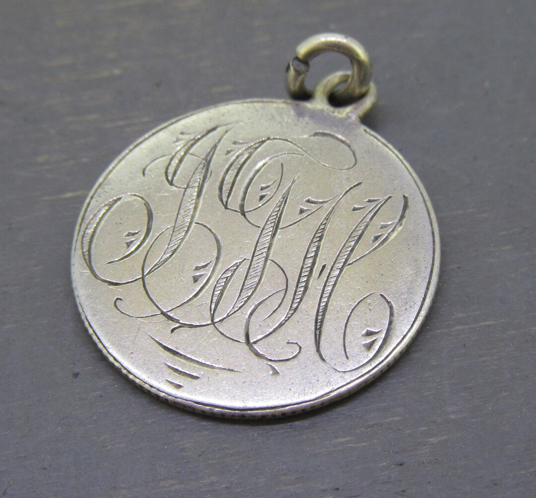 1888 Antique Sterling Love Token Charm or Pendant, Monogrammed JIH Love ...