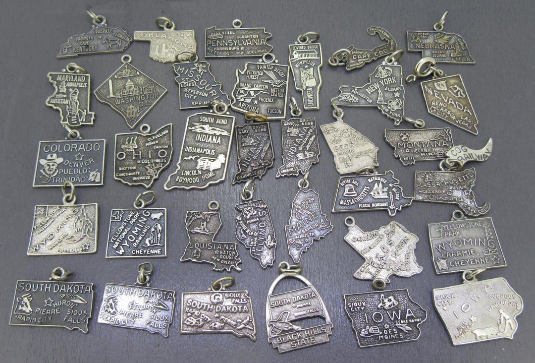 CHOICE Vintage Sterling Silver State Map Charm, South Dakota, Iowa ...