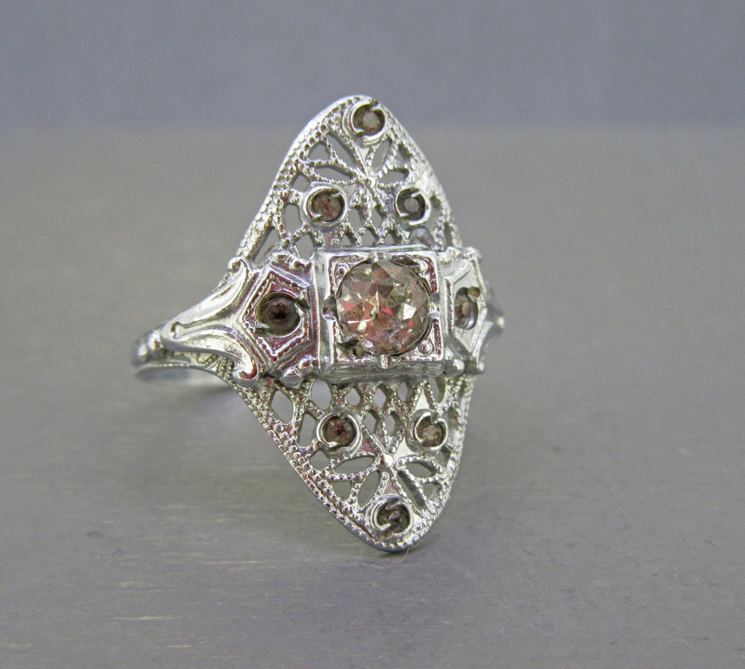 Vintage Art Deco Revival Style Ring, Size 5 1/2, Vintage Rhinestone ...
