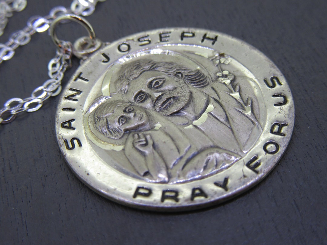 Vintage Creed Sterling Saint Joseph Pendant Necklace, Saint Joseph Pray ...