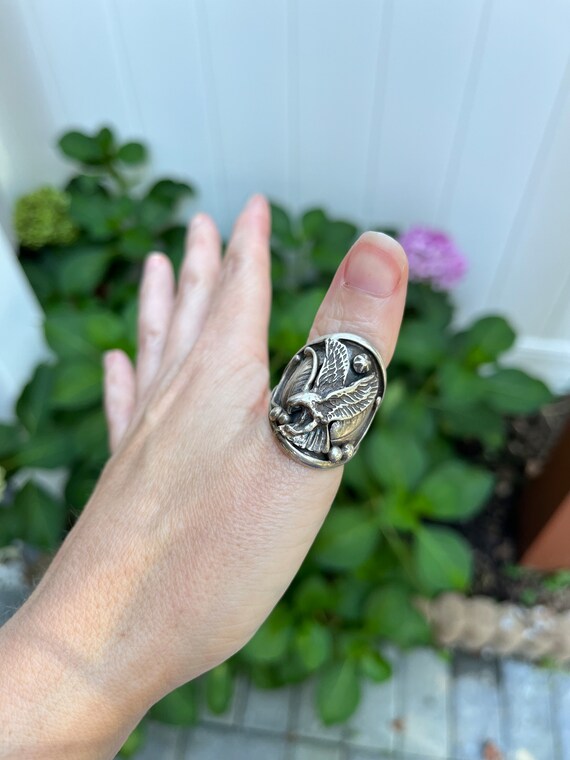 Vintage Huge Sterling Eagle Ring, Mens or Womens Size… - Gem
