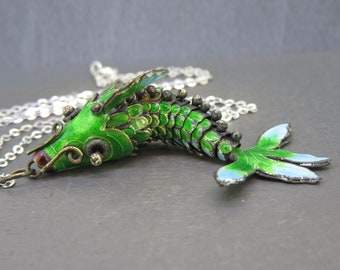 Sterling Green Enamel Articulated Koi Fish Pendant With 18 Chain - Etsy