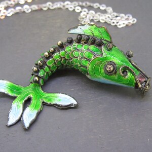 Sterling Green & Blue Enamel Articulated Koi Fish Pendant With 18 ...