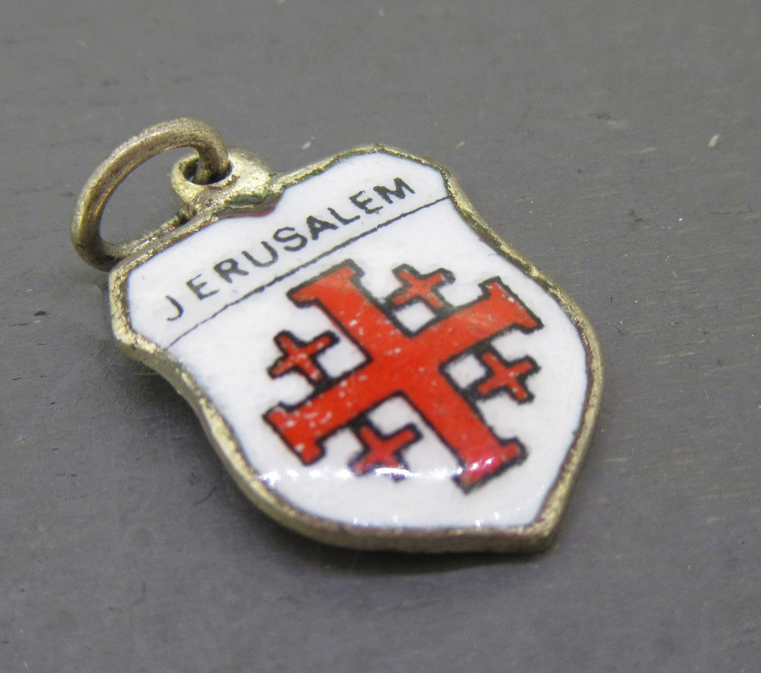 Vintage Enamel Israel Jerusalem Cross Shield Charm - Etsy