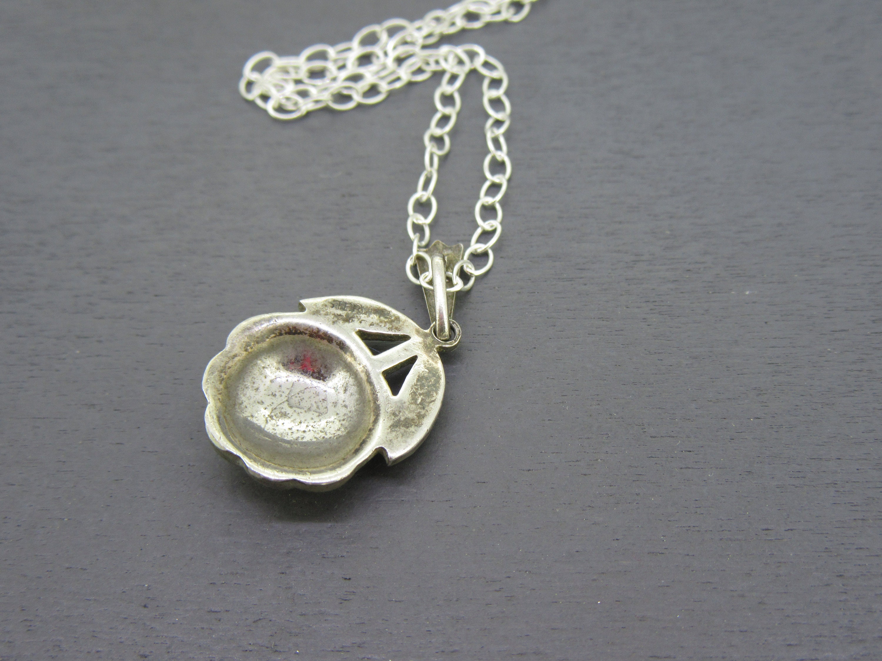 Vintage Sterling Silver Rose Flower Pendant With Marcasite Etsy