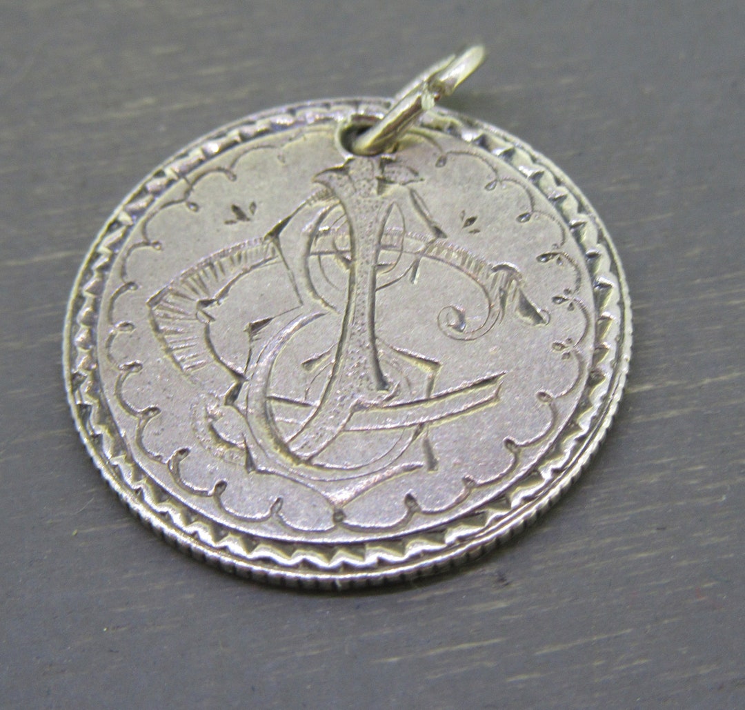 Antique Sterling Love Token Charm or Pendant, Monogrammed CJE Love ...