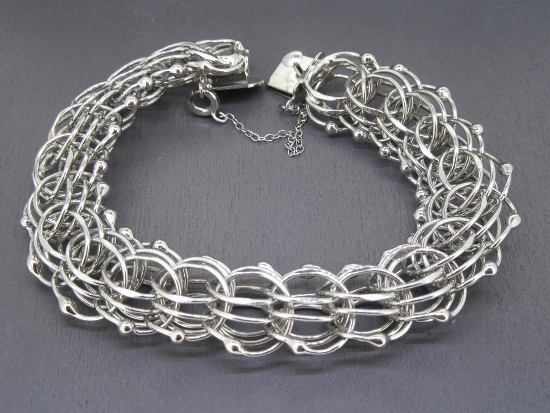 7 1/4" Sterling Silver Charm Bracelet, Triple Chain Link Charm Bracelet With Ball Accents - Etsy