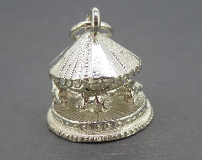 Movable Chim Sterling Silver Carousel Charm With Horses, Vintage ...