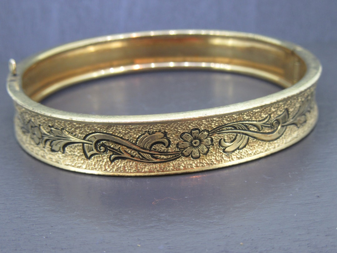 7 1/4" Vintage Gold Filled Bangle Bracelet, Victorian Revival 1930s ...