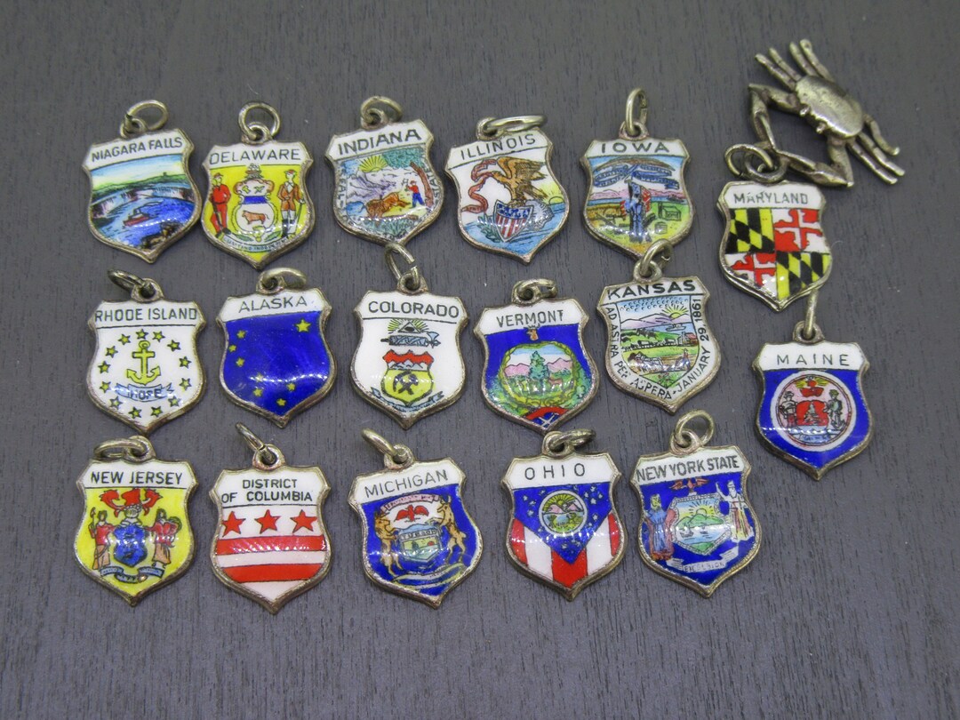 CHOICE Vintage Sterling Enamel State Shield Charm, Niagara Falls ...