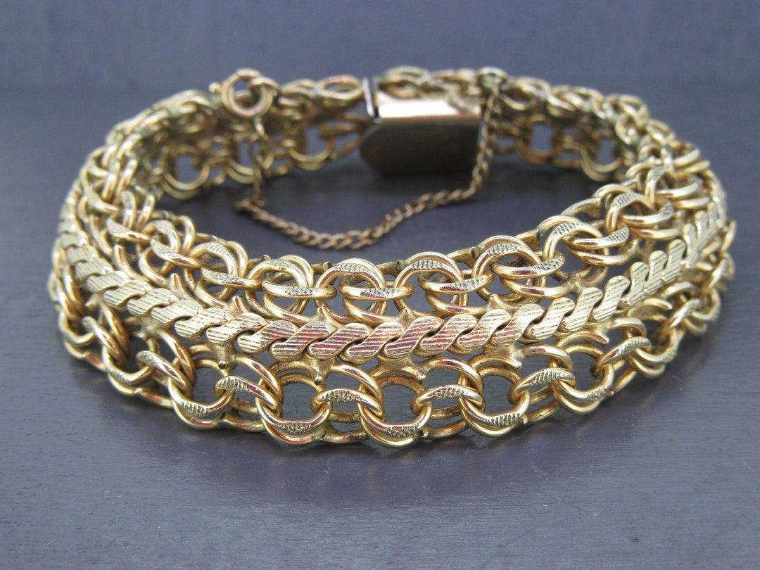 Heavy 7 1/4" Vintage Gold Filled Charm Bracelet With Two Double Link ...