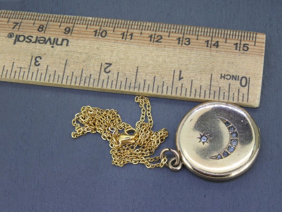 Antique Rhinestone Crescent Moon & Star Locket Neckla… - Gem