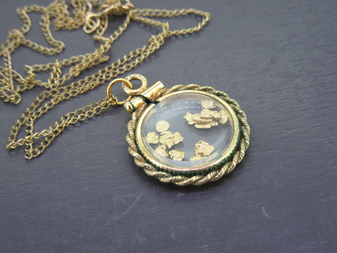 Vintage Gold Filled Shaker Locket Necklace With Gold Flakes and 18 Gold ...