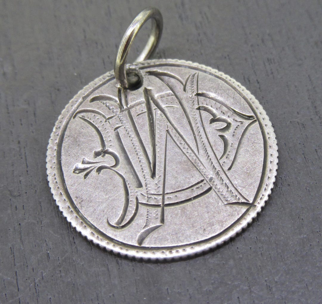 Rare Antique Sterling Love Token Charm or Pendant, Engraved WD Monogram ...
